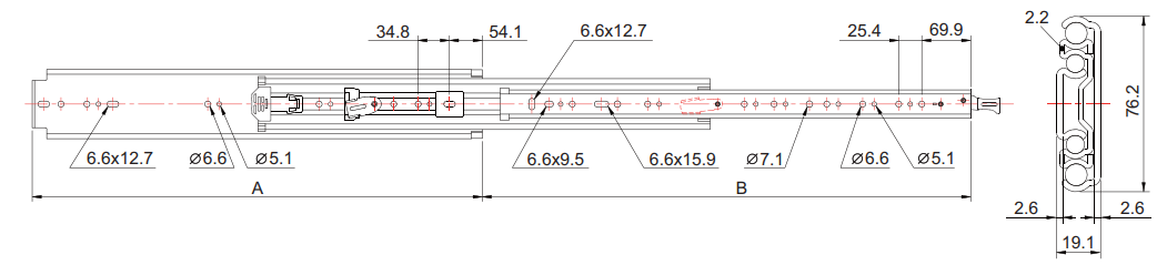 Drawer slide 3-part lock-in / lock-out 76 mm | Drawer slides